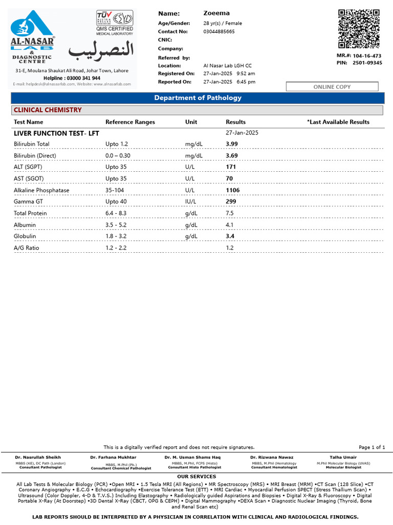 Liver Function Test Report Summary | PDF | Medical Imaging | Pathology