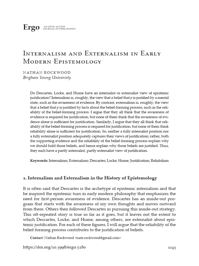 Internalism and Externalism in Early Modern Episte | PDF | Internalism ...