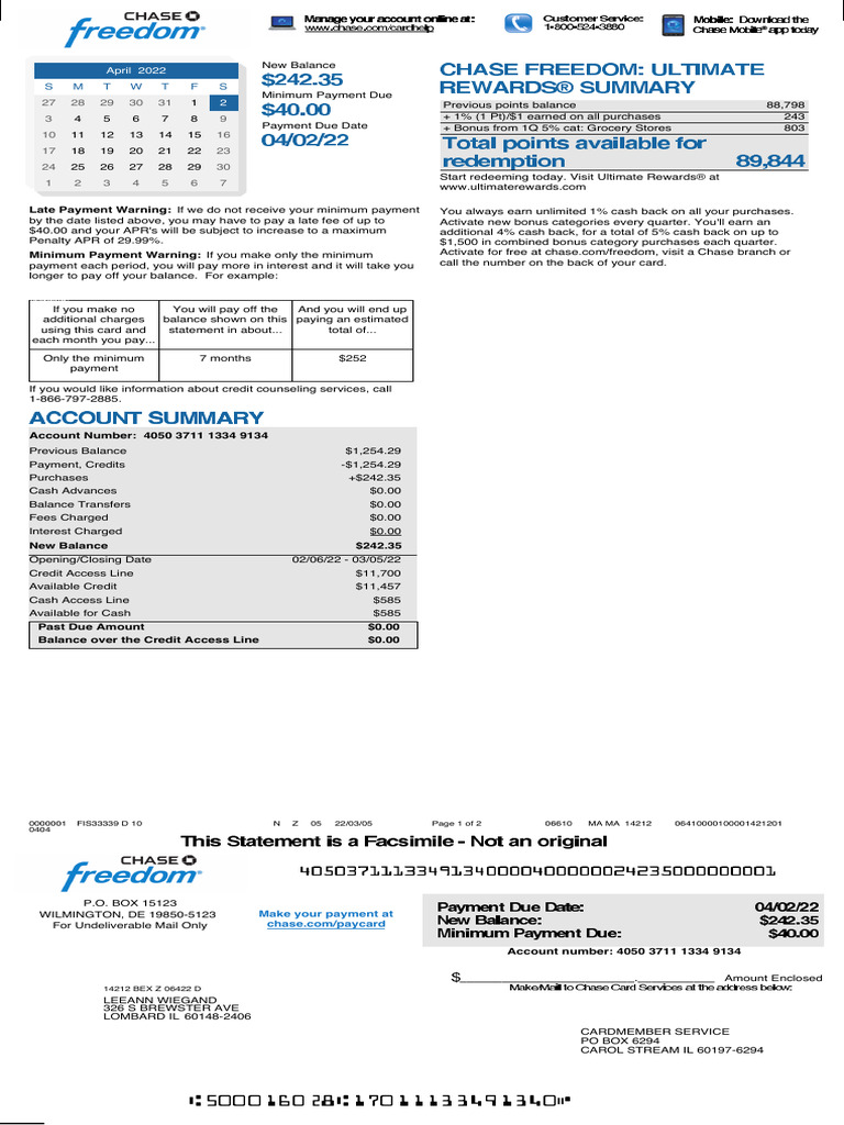 Chase Credit Card Statement Summary | PDF | Credit Card | Annual ...