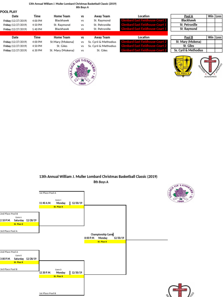 8th Boys A CBC Schedule (2019) | PDF