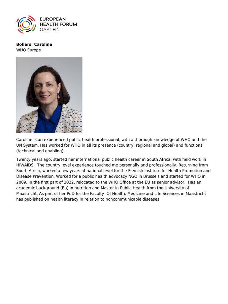 Dr. Caroline Bollars: Public Health Expert | PDF