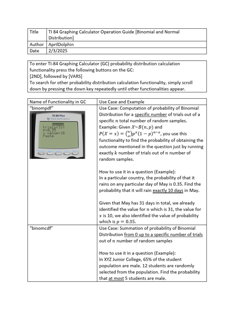 TI-84 Probability Distribution Guide | PDF | Normal Distribution ...