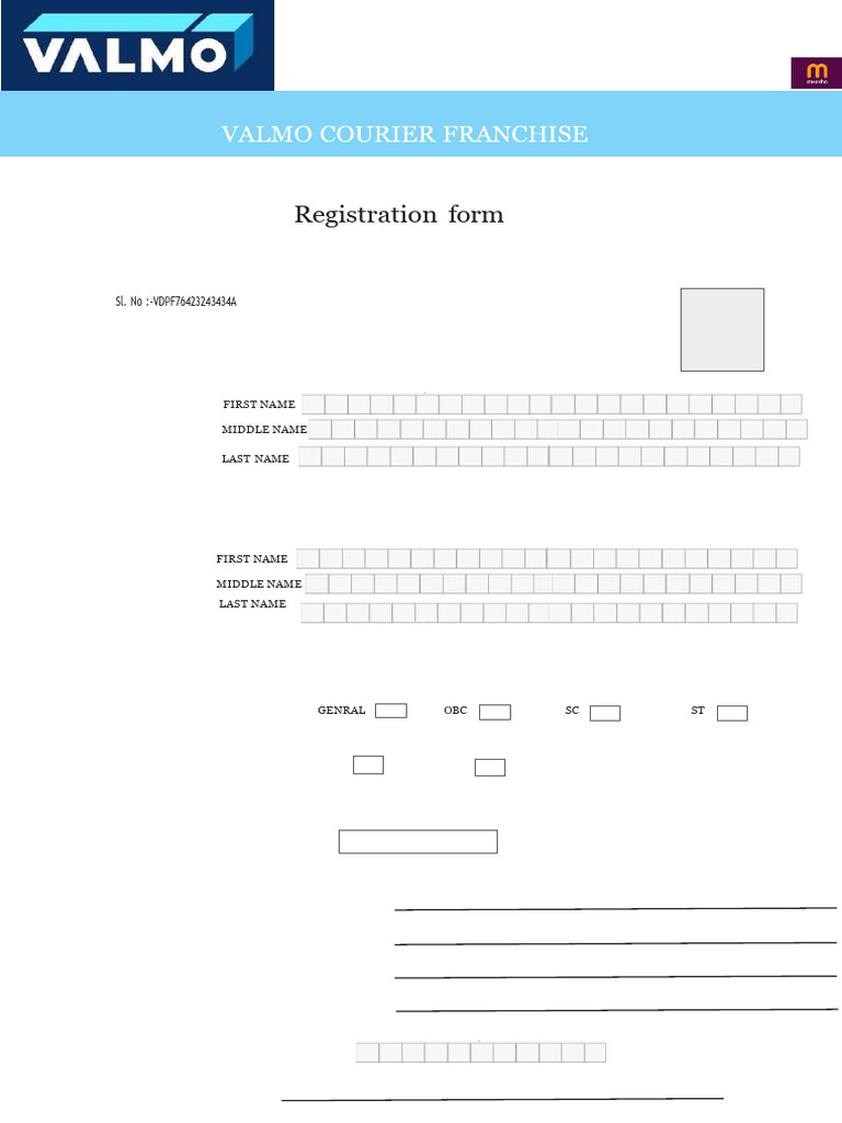 Valmo Franchise Registration Form. | PDF