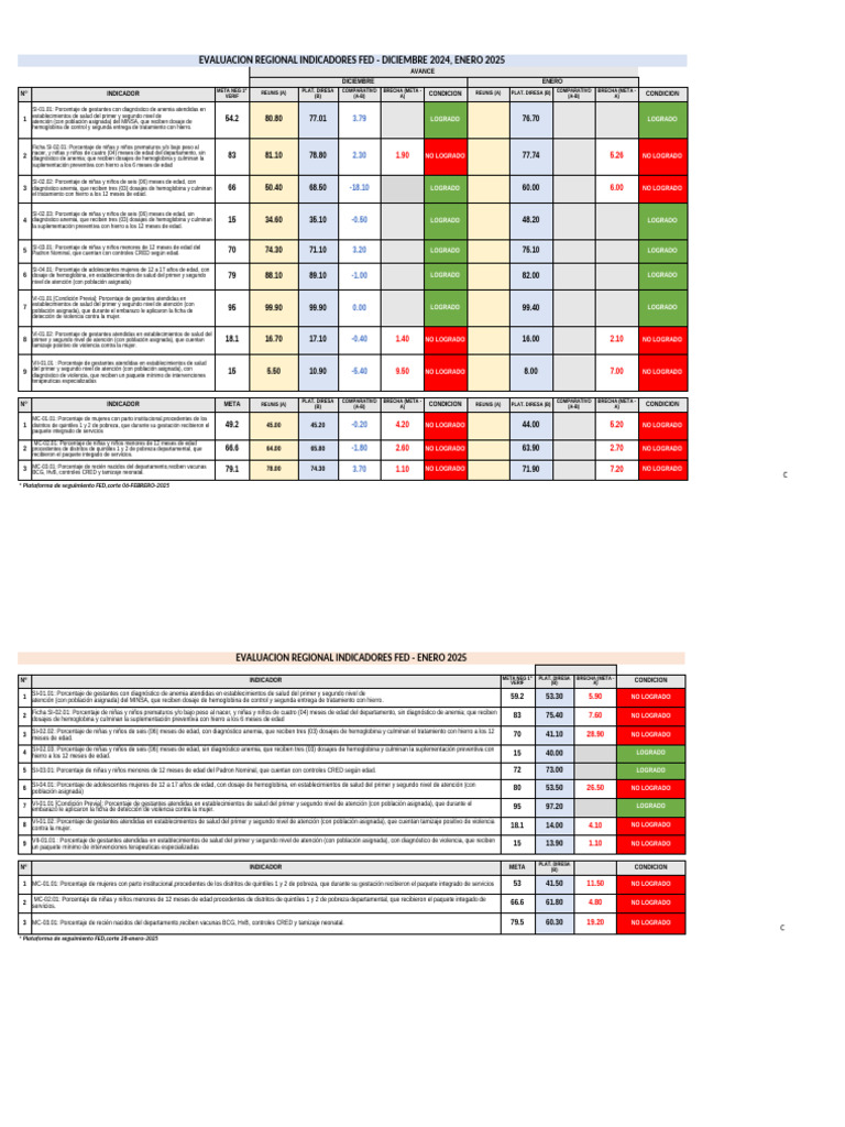 Metas - Logros - Brecha - 2024 - Ene - Dic - 0602 | PDF | Anemia ...