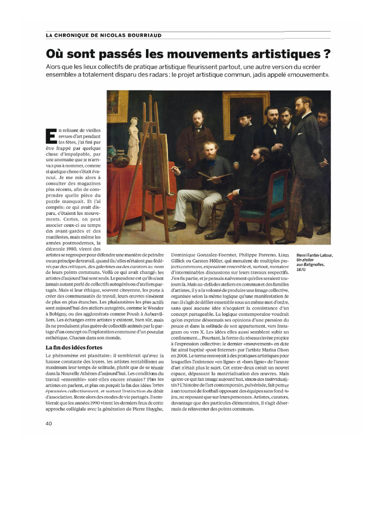 Bourriaud, Ou Sont Passés Les Mouvements Artistiques ? | PDF