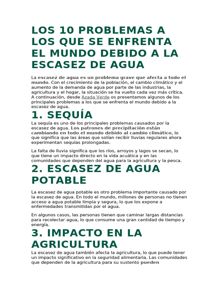 Problemas Globales por Escasez de Agua | PDF | Agua | Escasez de agua