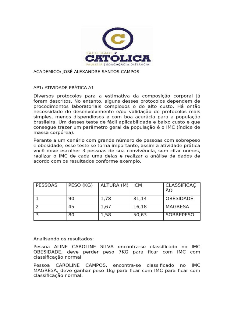 Atividade AP1 SOBRE IMC | PDF