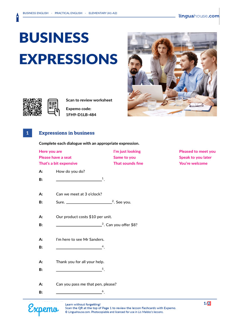 Business Expressions British English Teacher A1 A2 | PDF