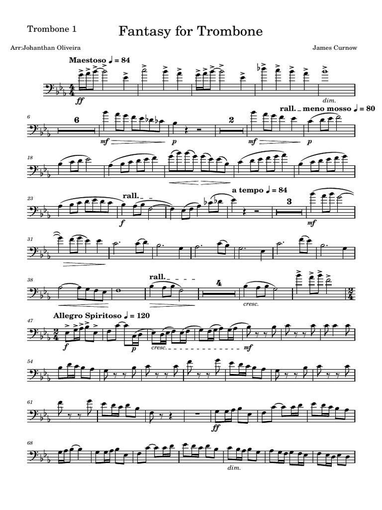 Fantasy for Trombone Arrangement | PDF | Tempo | Musical Forms