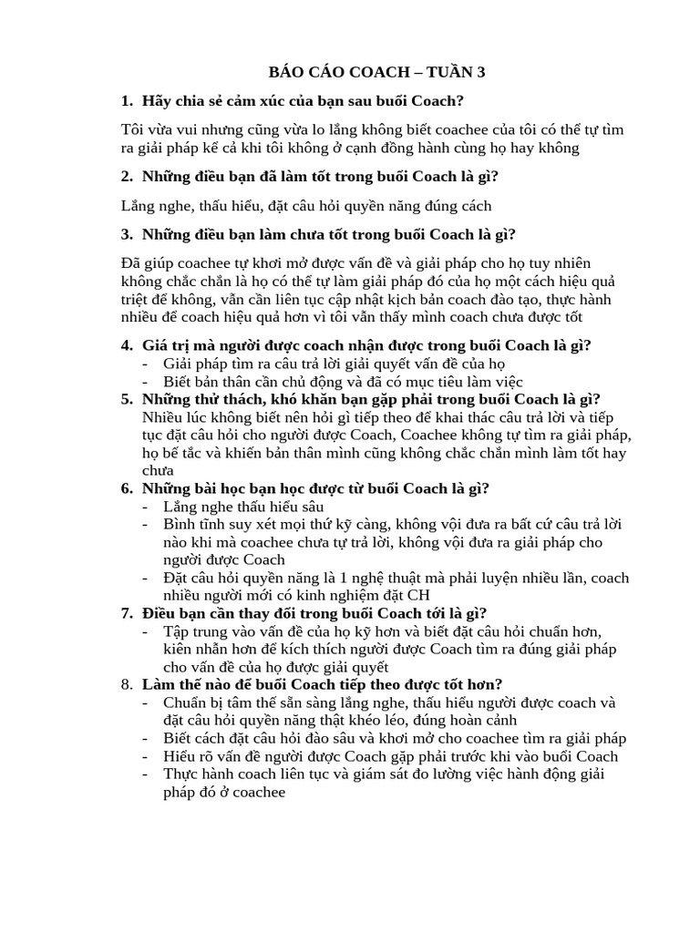 Báo Cáo Coach T3 | PDF