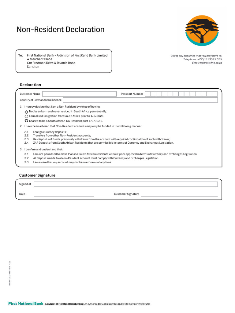 Non-Resident Declaration | PDF | Foreign Exchange Market | Money