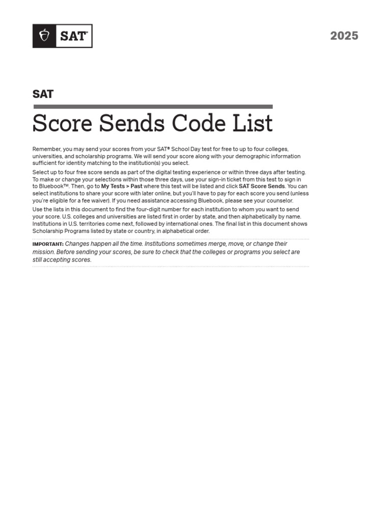 Sat Score Sends Code List | PDF | University Of California | California