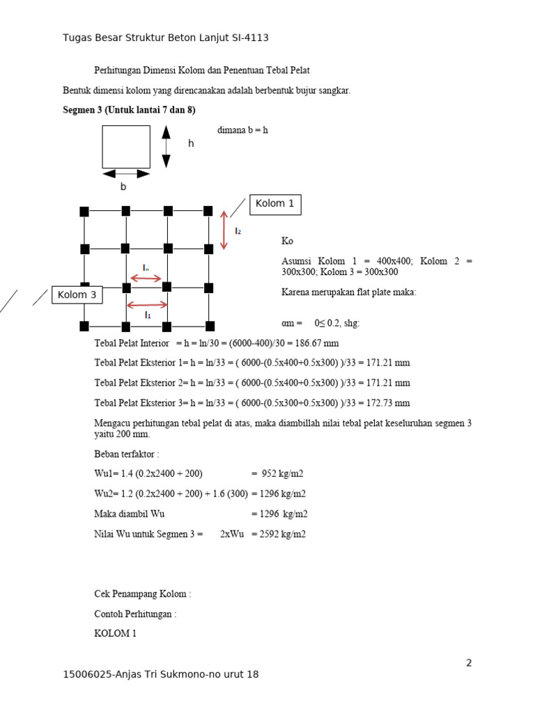 Perhitungan Dimensi Kolom dan Pelat Beton | PDF