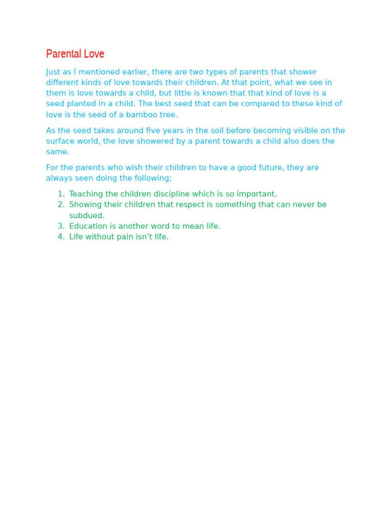 Breakdown of Love From Parents | PDF