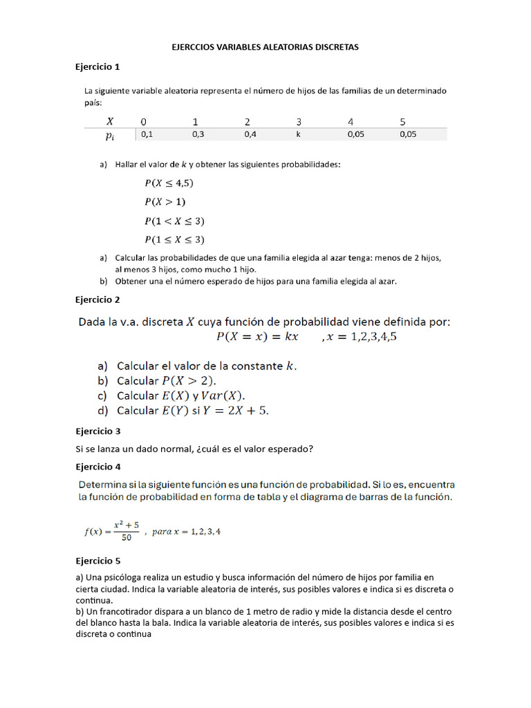 Ejerccios Variables Aleatorias Discretas | PDF