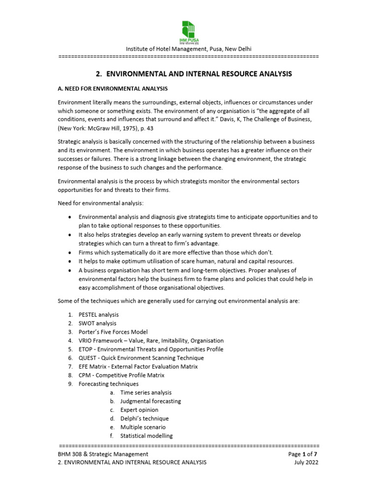 Environmental and Internal Resource Analysis | PDF | Swot Analysis ...