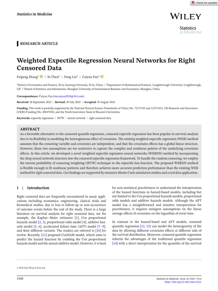 Statistics in Medicine - 2024 - Zhang - Weighted Expectile Regression Neural Networks For Right ...