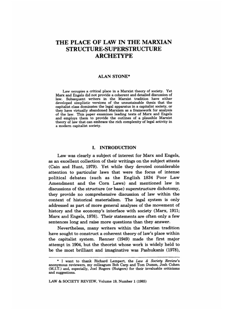 STONE - The Place of Law in Marxian Base-Superstructure Archetype | PDF