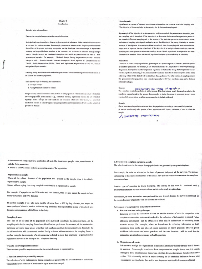 Sample Survey Notes | PDF