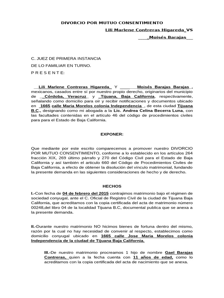 Divorcio por Mutuo Consentimiento en Tijuana | PDF | Divorcio ...