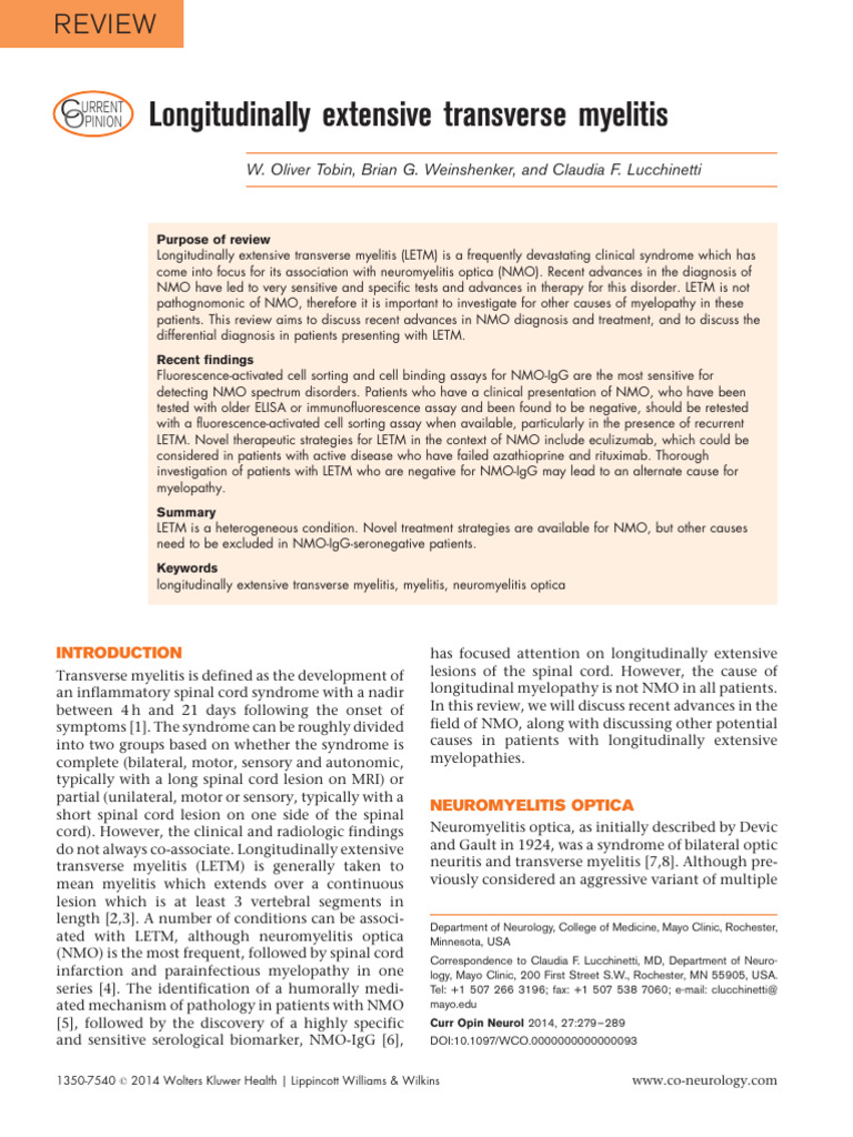 Longitudinally Extensive Transverse Myelitis.6 | PDF | Medicine ...