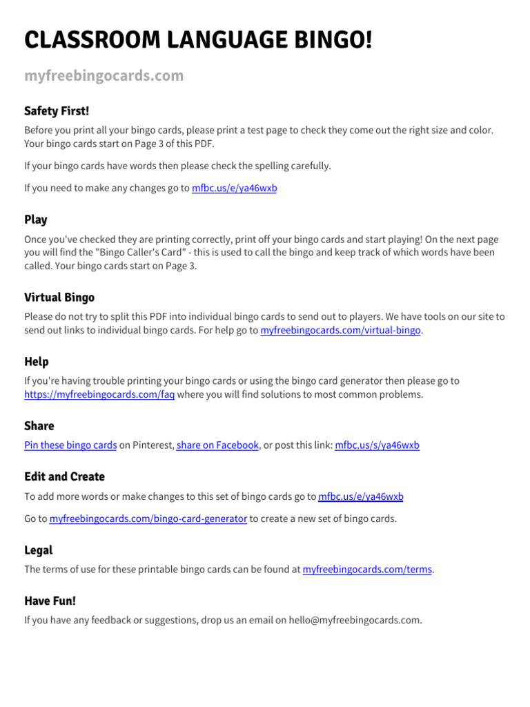 Classroom Language Bingo | PDF | English Language
