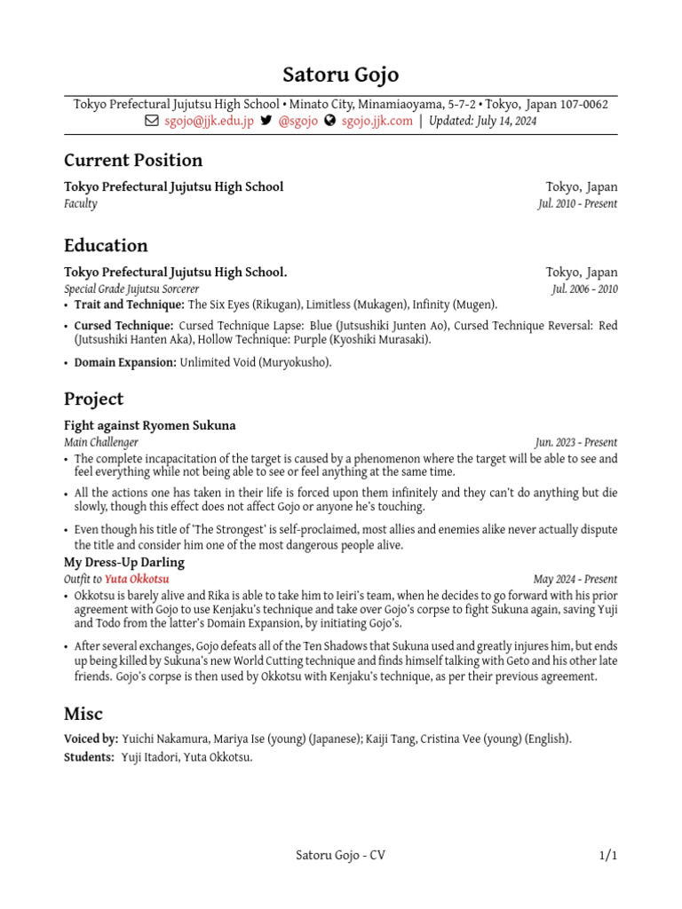 Resume Slash CV Template | PDF | Male Martial Artists | Anime And Manga