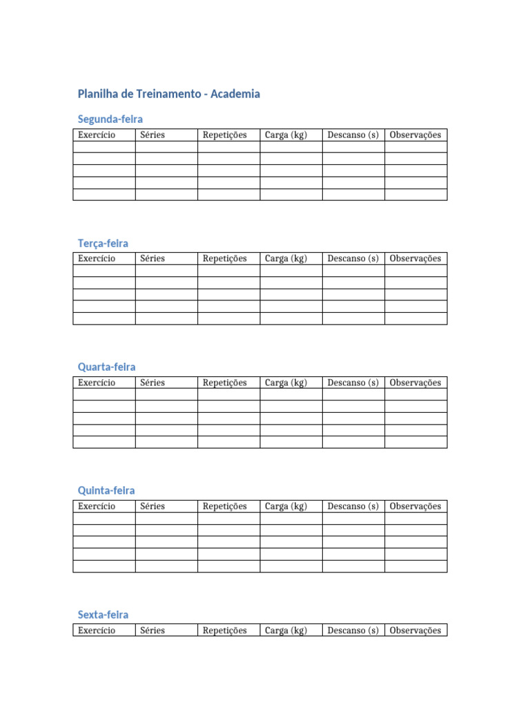 Planilha Treino Academia | PDF