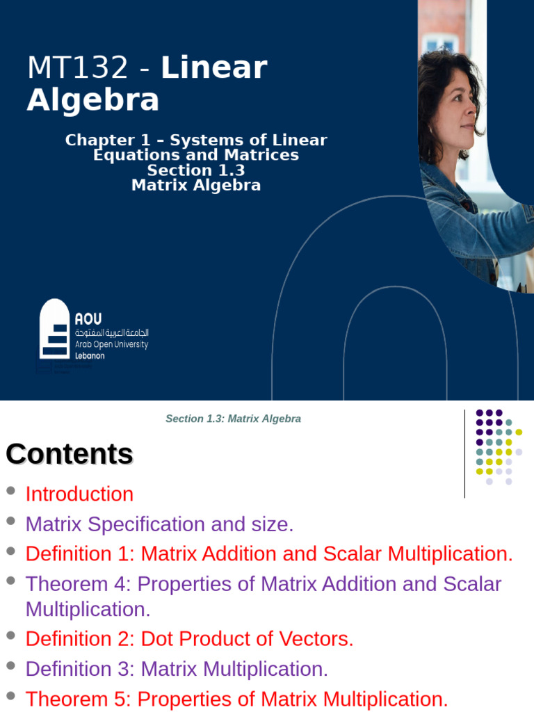 Chapter 1-Matrix Algebra Section 1.3 Live Tutorial V2 | PDF | Matrix ...
