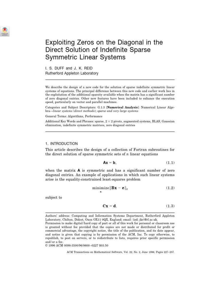 Exploiting Zeros on the Diagonal in the | PDF | Matrix (Mathematics) | System Of Linear Equations