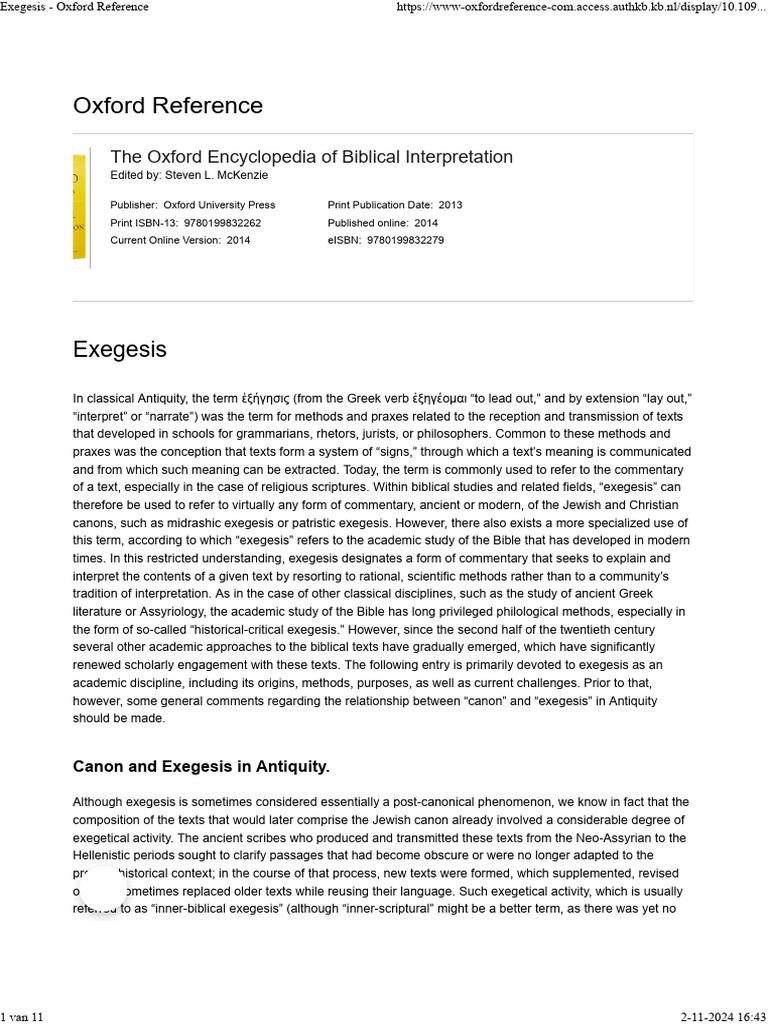 Exegesis - Oxford Reference | PDF | Exegesis | Bible