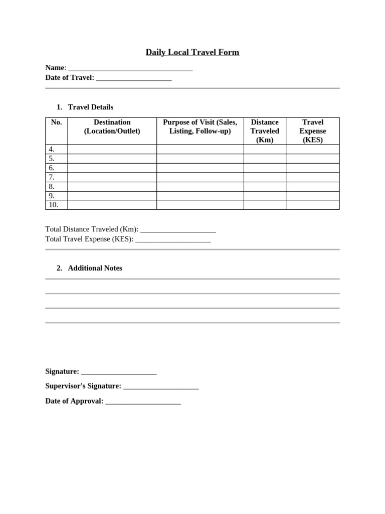 Daily Local Travel Expense Form | PDF
