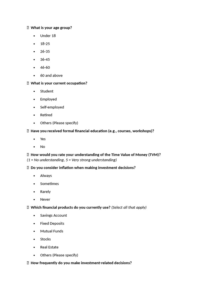 Financial Literacy Survey Questionnaire | PDF