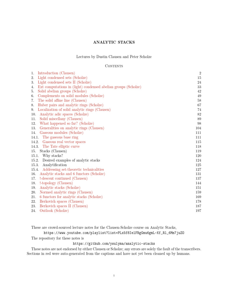 Analytic Stacks | PDF | Ring (Mathematics) | Geometry