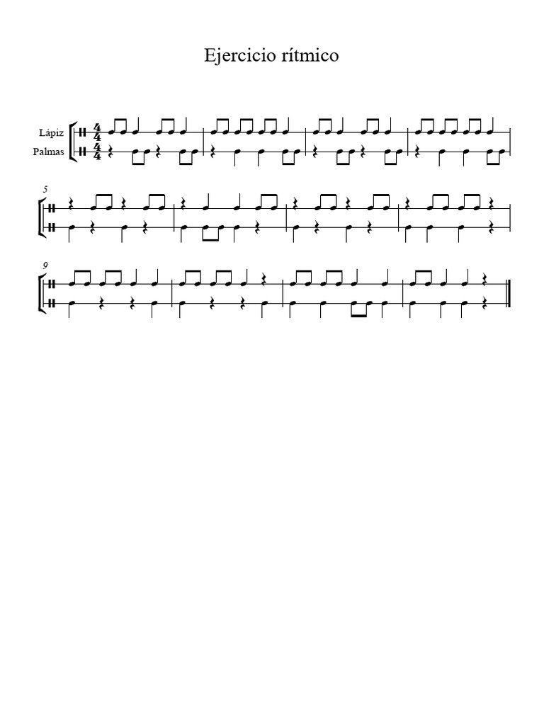 Ejercicio Rítmico: Lápiz Palmas | PDF