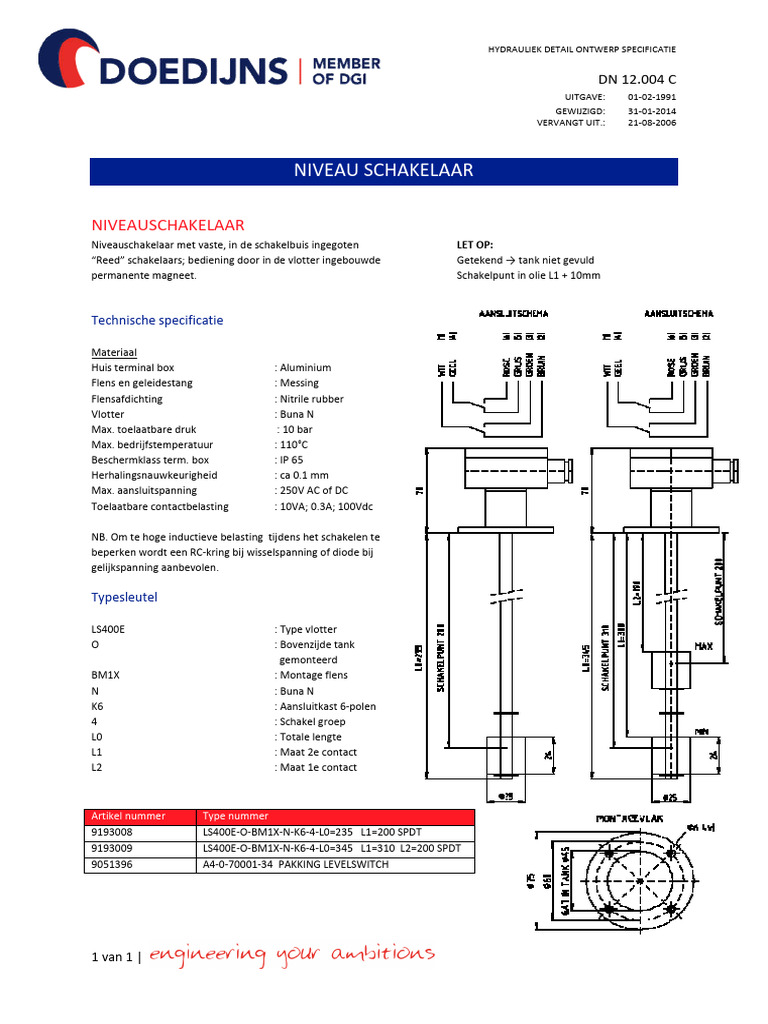 DN 12.004 C - Niveauschakelaar LS400 | PDF