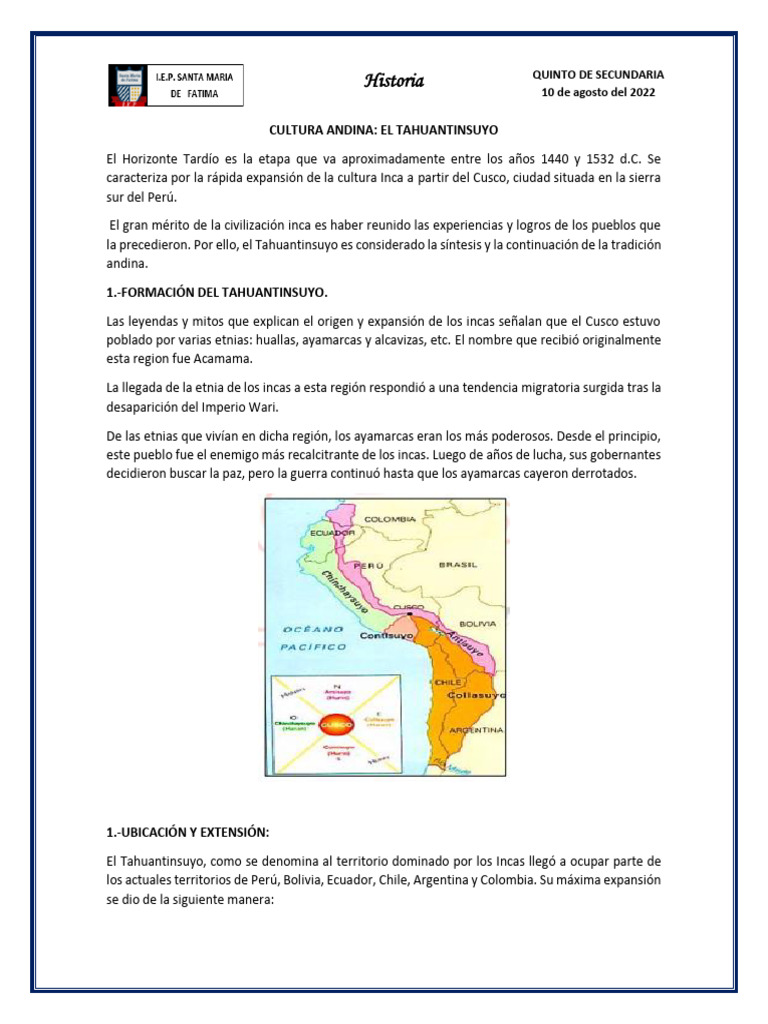Cultura Andina: Organización del Tahuantinsuyo | PDF | Imperio Inca | Andes