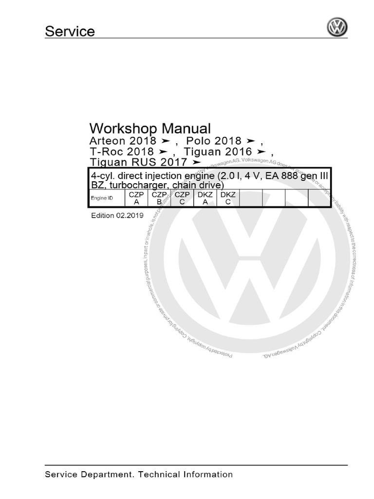 VW Arteon (3H7) - 4-Cyl. Direct Injection Engine (2.0l, 4 V, EA 888 Gen ...