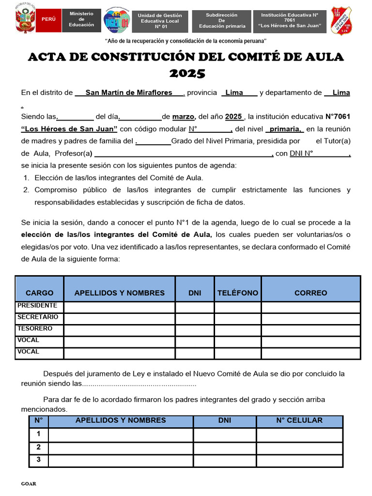 Acta Comité de Aula 2025 - Educación Perú | PDF | Perú