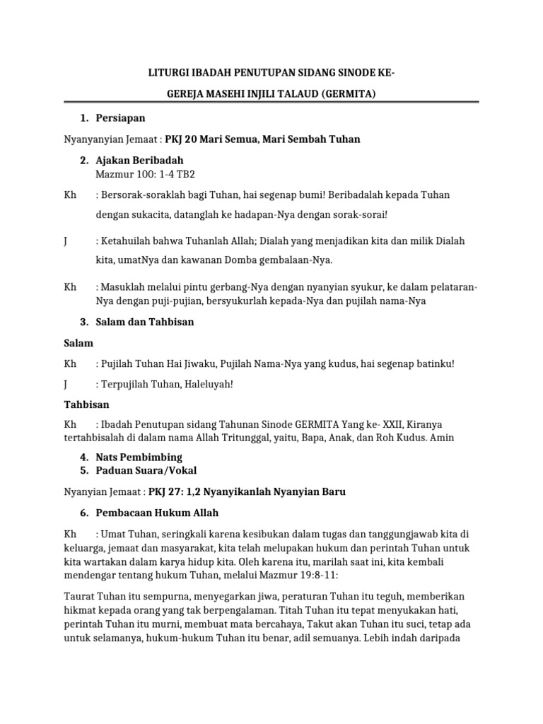 Liturgi Penutupan Sinode GERMITA | PDF
