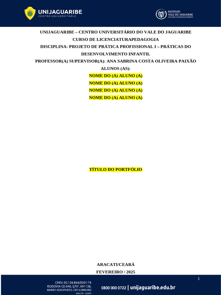 Modelo de Portfólio de Práticas Do Desenvolvimento Infantil | PDF | Pré ...