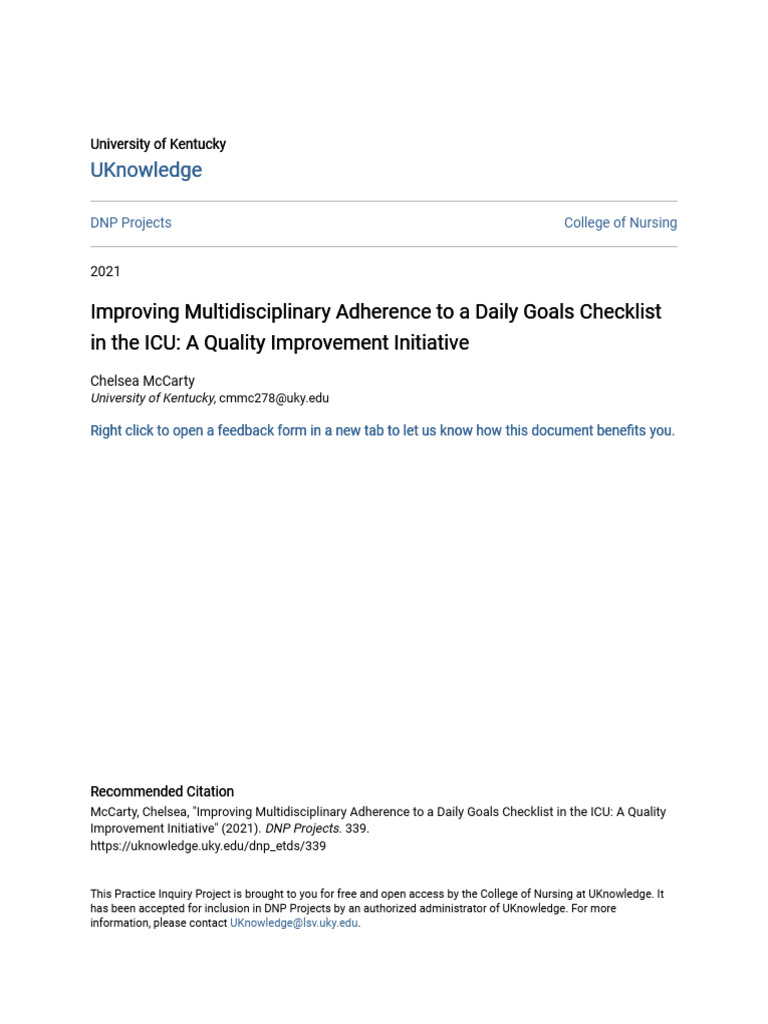 Improving Multidisciplinary Adherence to a Daily Goals Checklist | PDF ...