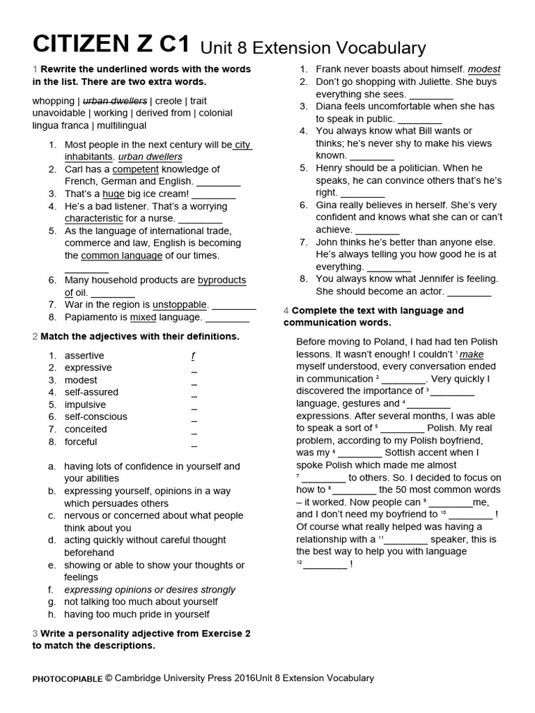 Vocabulary Extension - Unit 08 | PDF | Linguistics | Human Communication