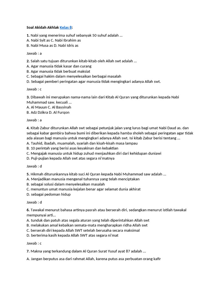 Soal Akidah Akhlak 8 | PDF