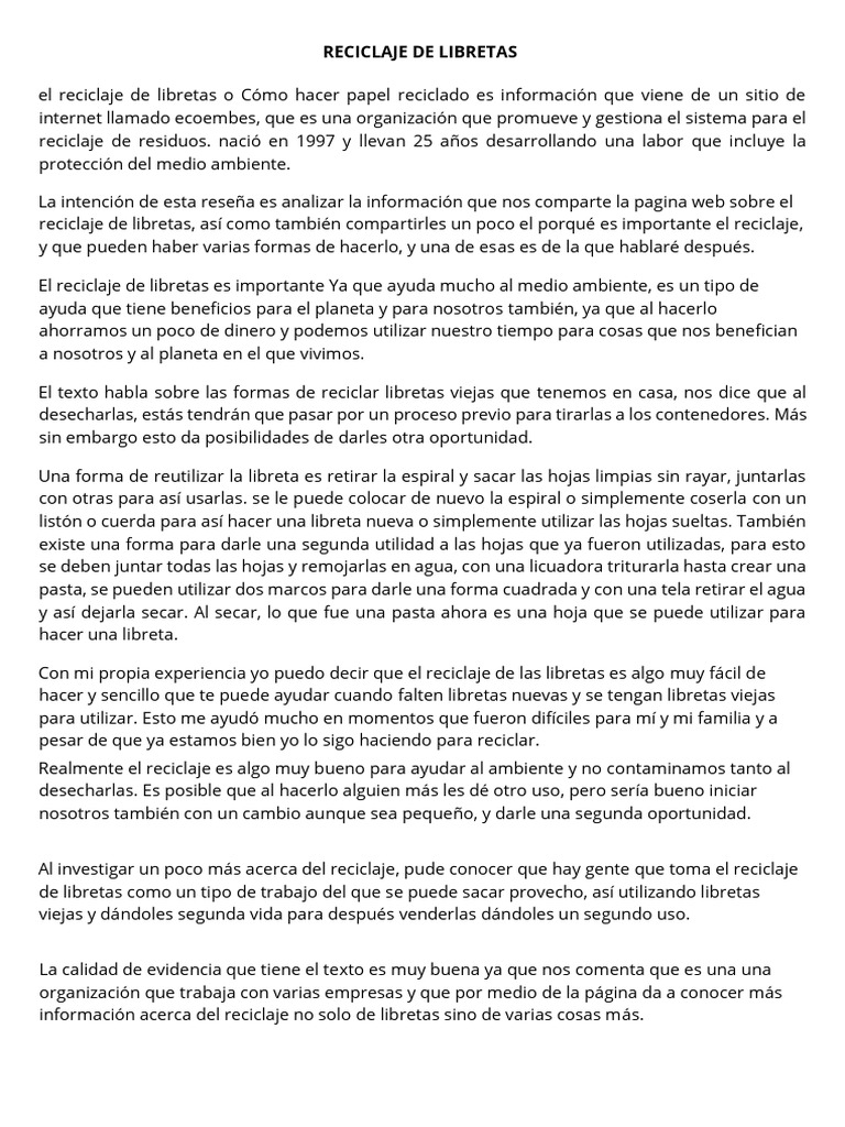 Reciclaje de Libretas | PDF | Reciclaje