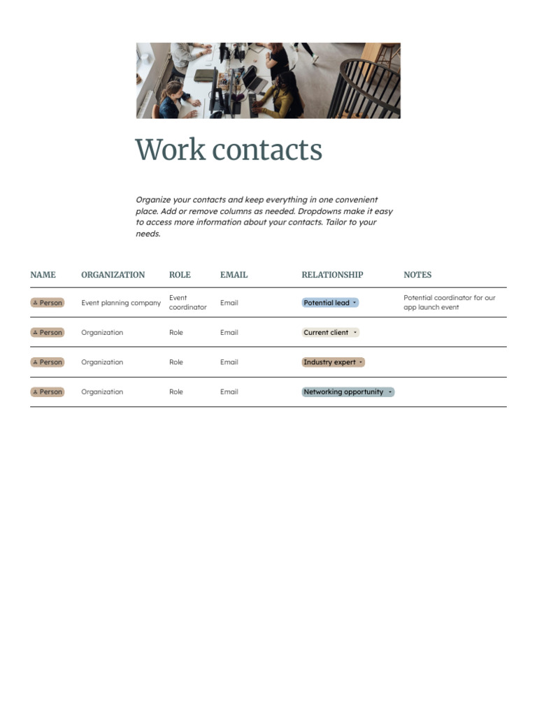 Work Contact Organization Template | PDF
