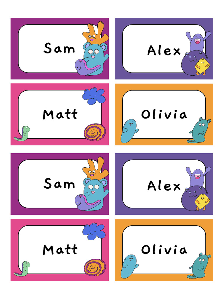 Colorful Fun Monsters Student Name Label PDF | PDF