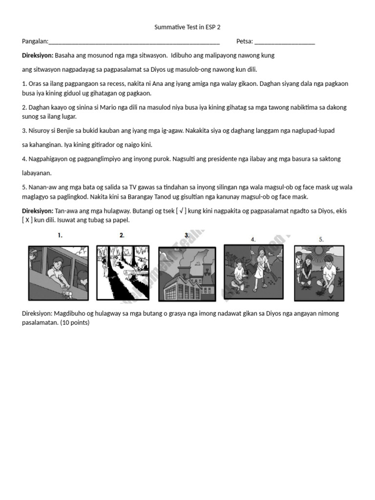 Summative Test in ESP 2 | PDF
