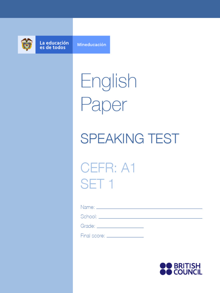 English Paper Test A1 Set1 FINAL Speaking | PDF | Learning | Communication