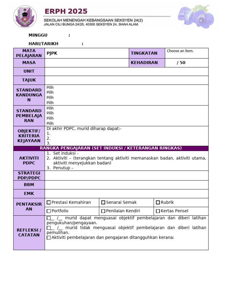 Tapak RPH PJPK Ting1 Dropdown | PDF